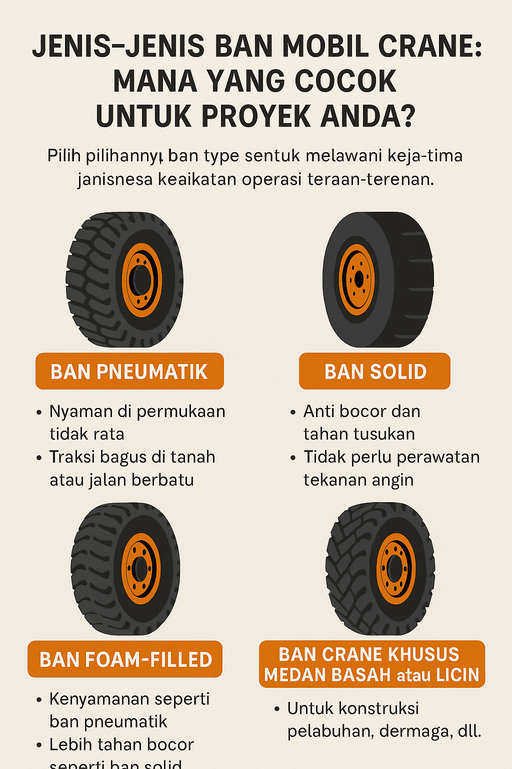 Jenis-Jenis Ban Mobil Crane: Mana yang Cocok untuk Proyek Anda?