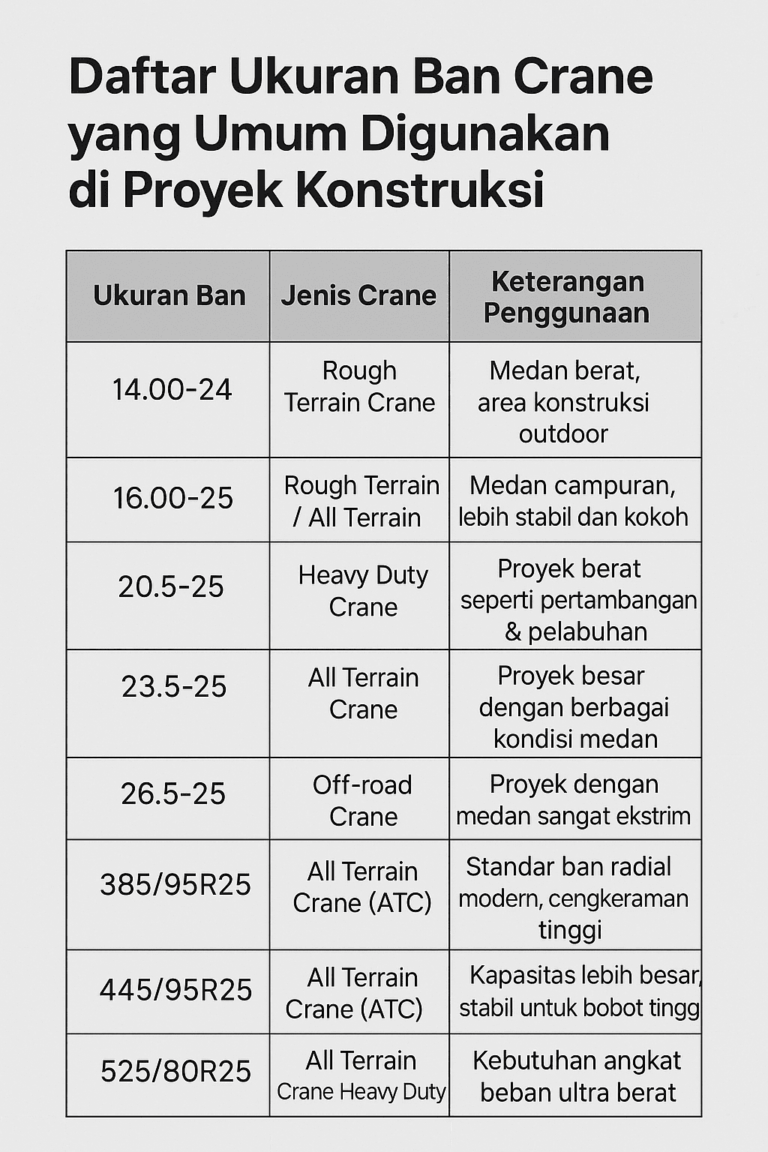 Daftar Ukuran Ban Crane yang Umum Digunakan di Proyek Konstruksi