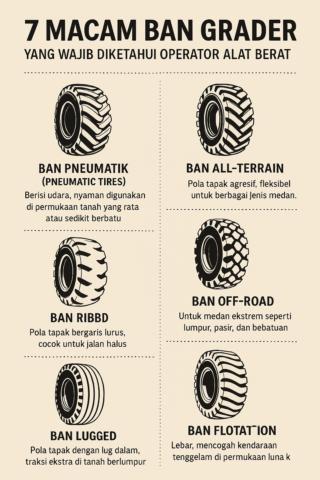 7 Macam Ban yang dipakai Grader Wajib Diketahui Operator Alat Berat